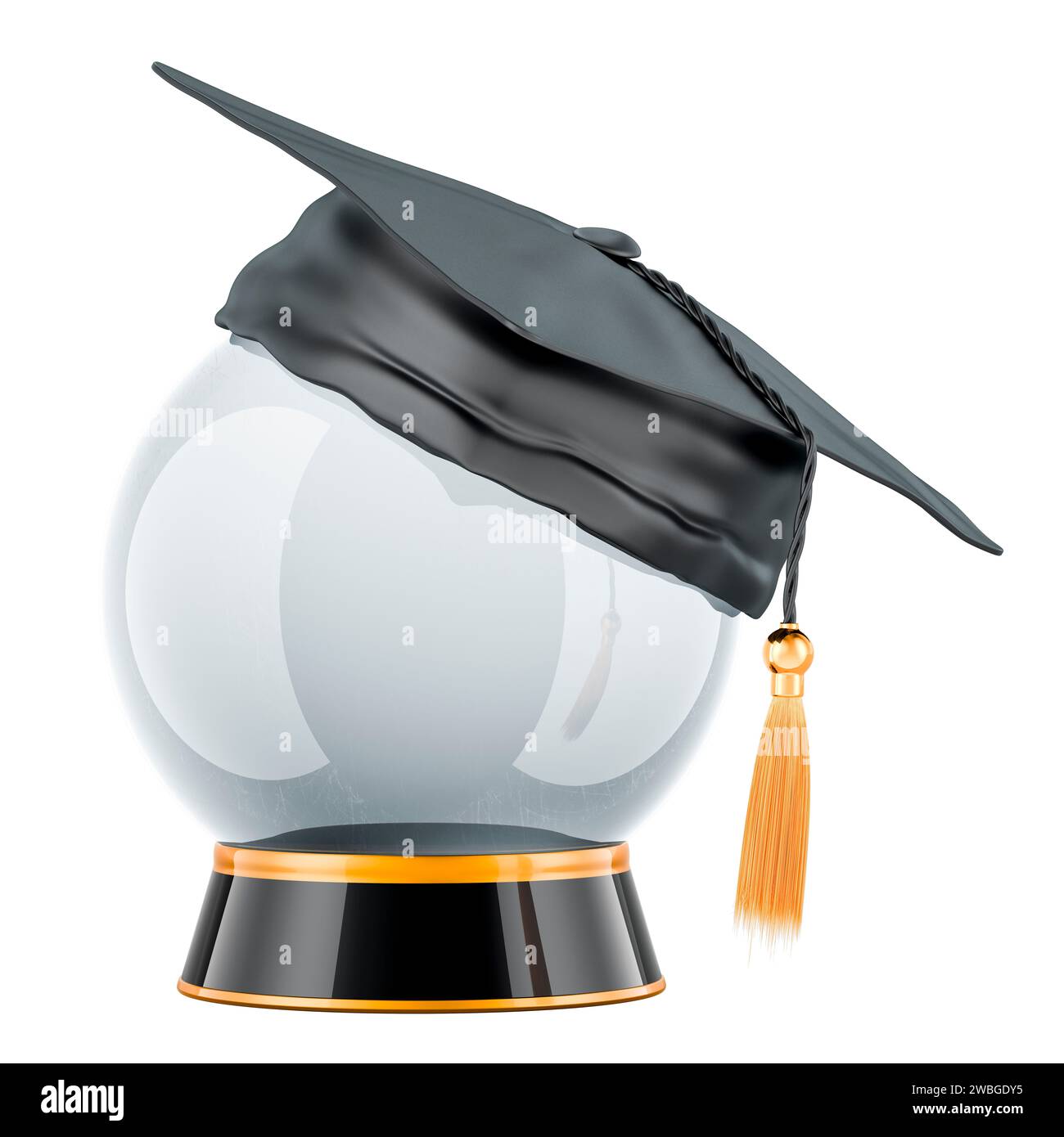 Crystal ball with graduation cap. 3D rendering isolated on white ...