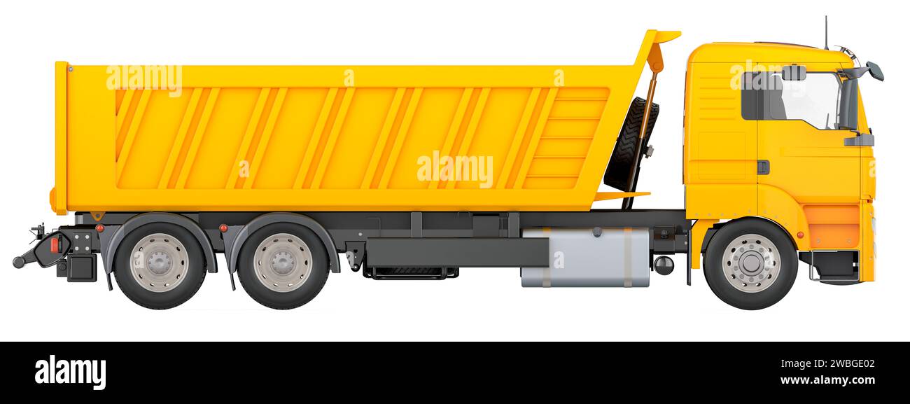 Tipper Truck, dump truck, side view. 3D rendering isolated on white ...
