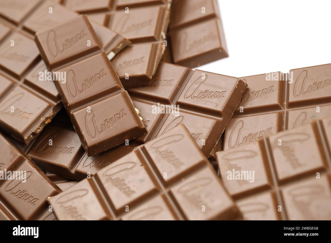 KHARKIV, UKRAINE - JANUARY 27, 2021 Alyonka chocolate square bars ...