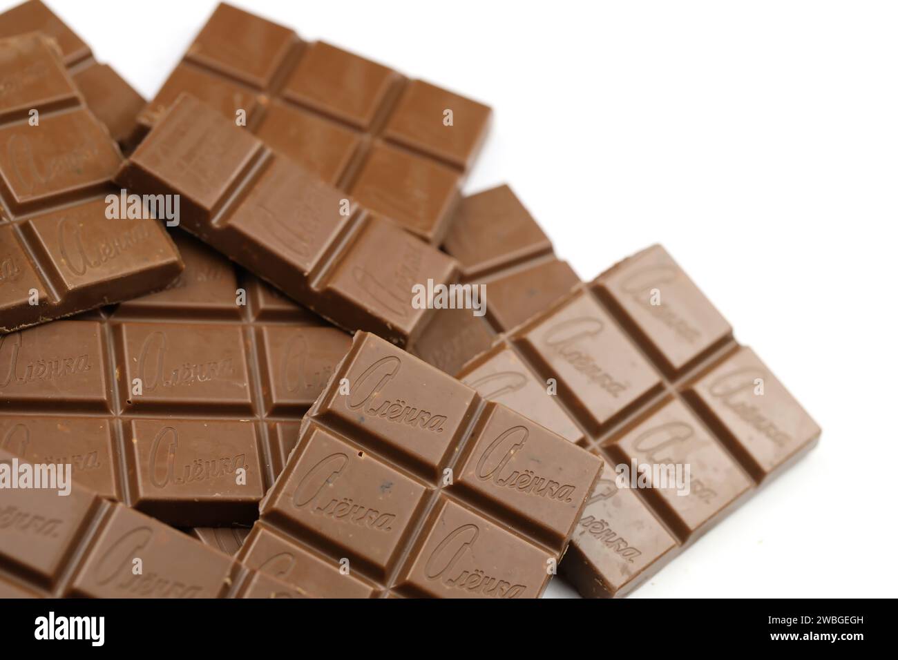 KHARKIV, UKRAINE - JANUARY 27, 2021 Alyonka chocolate square bars ...