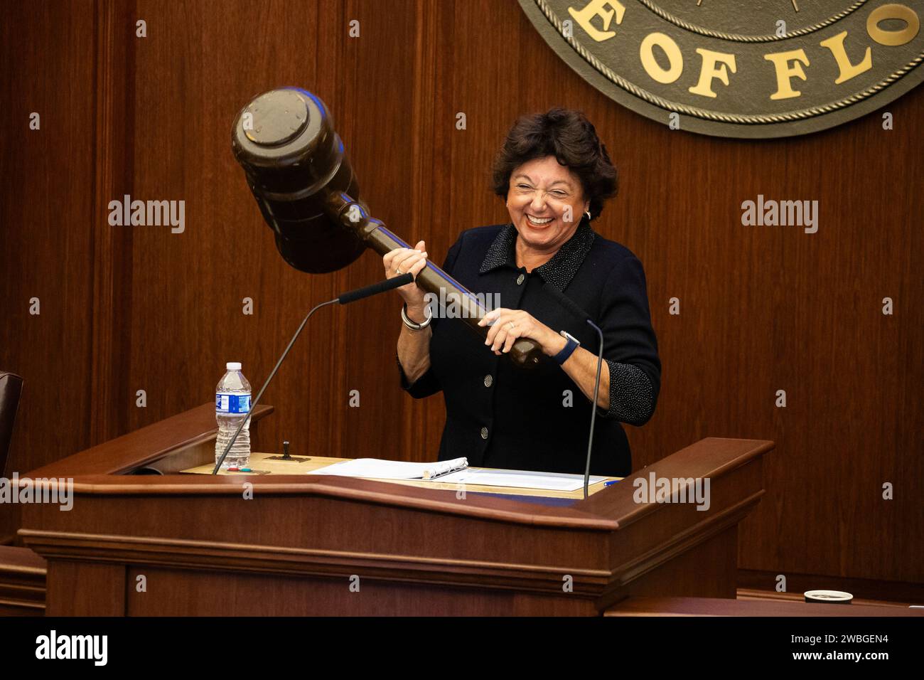 Florida Senate President Kathleen Passidomo holds an oversized gavel as ...