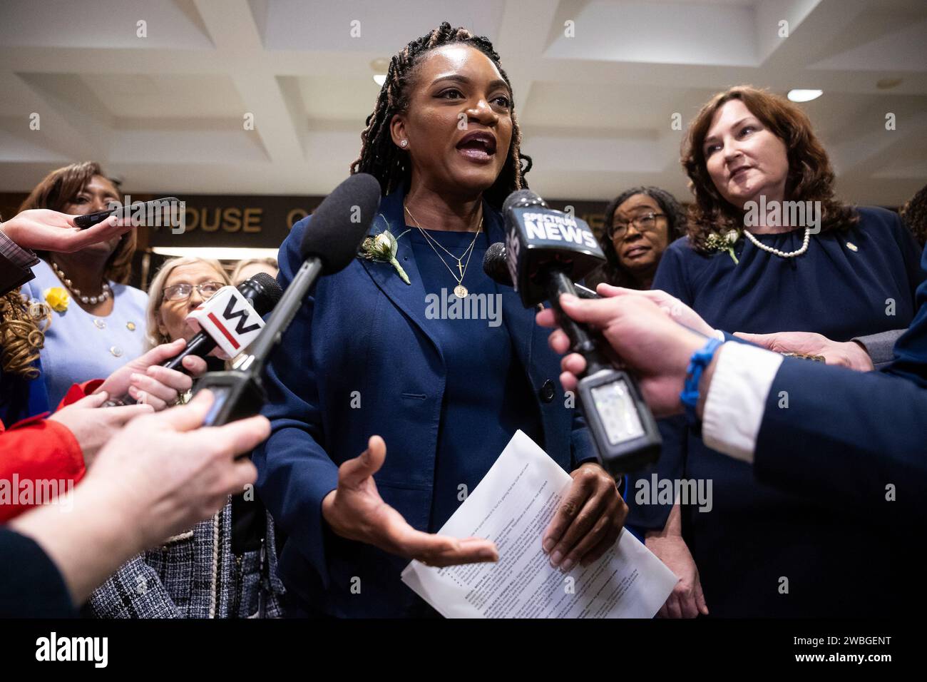 Florida State Rep. Fentrice Driskell speaks with reporters at the ...