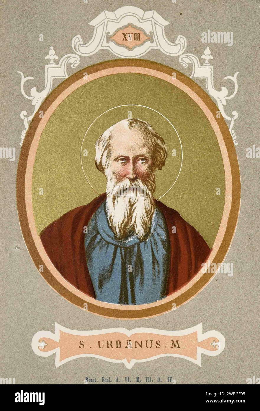 An 1879 engraving of Pope Urban I who was pontiff from AD222 to AD230 ...
