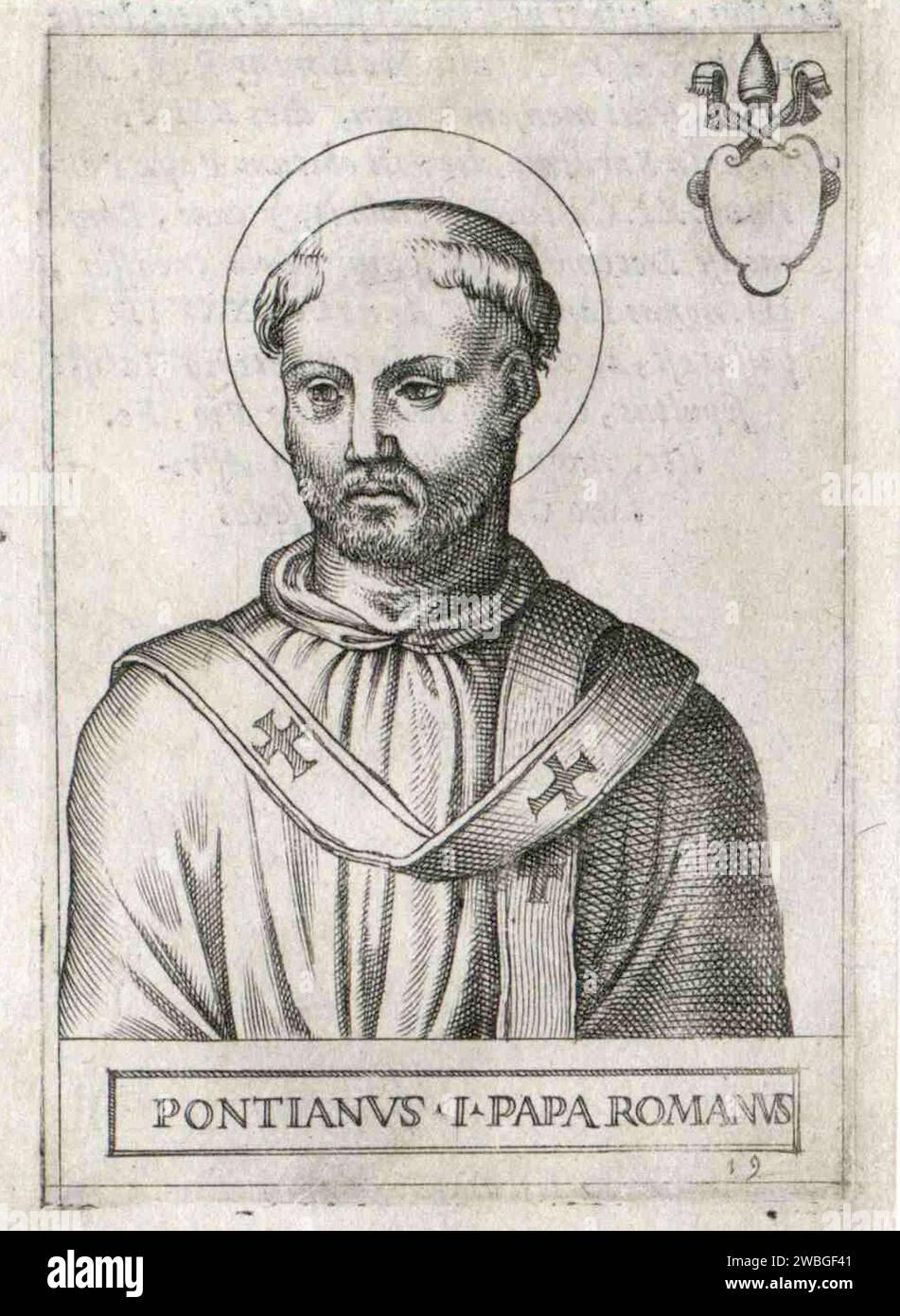 An 17th Century engraving of Pope Pontian who was pontiff from AD230 to ...