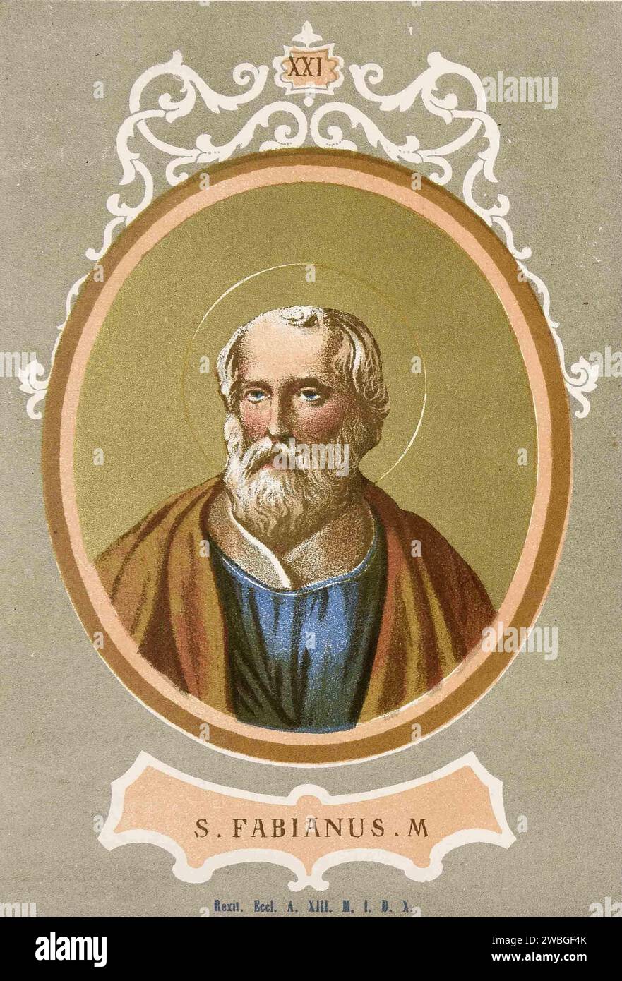 An 1879 engraving of Pope Fabian who was pontiff from AD236-AD250. He ...