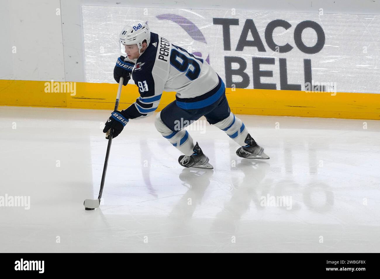 Winnipeg Jets center Cole Perfetti (91) during an NHL hockey game ...