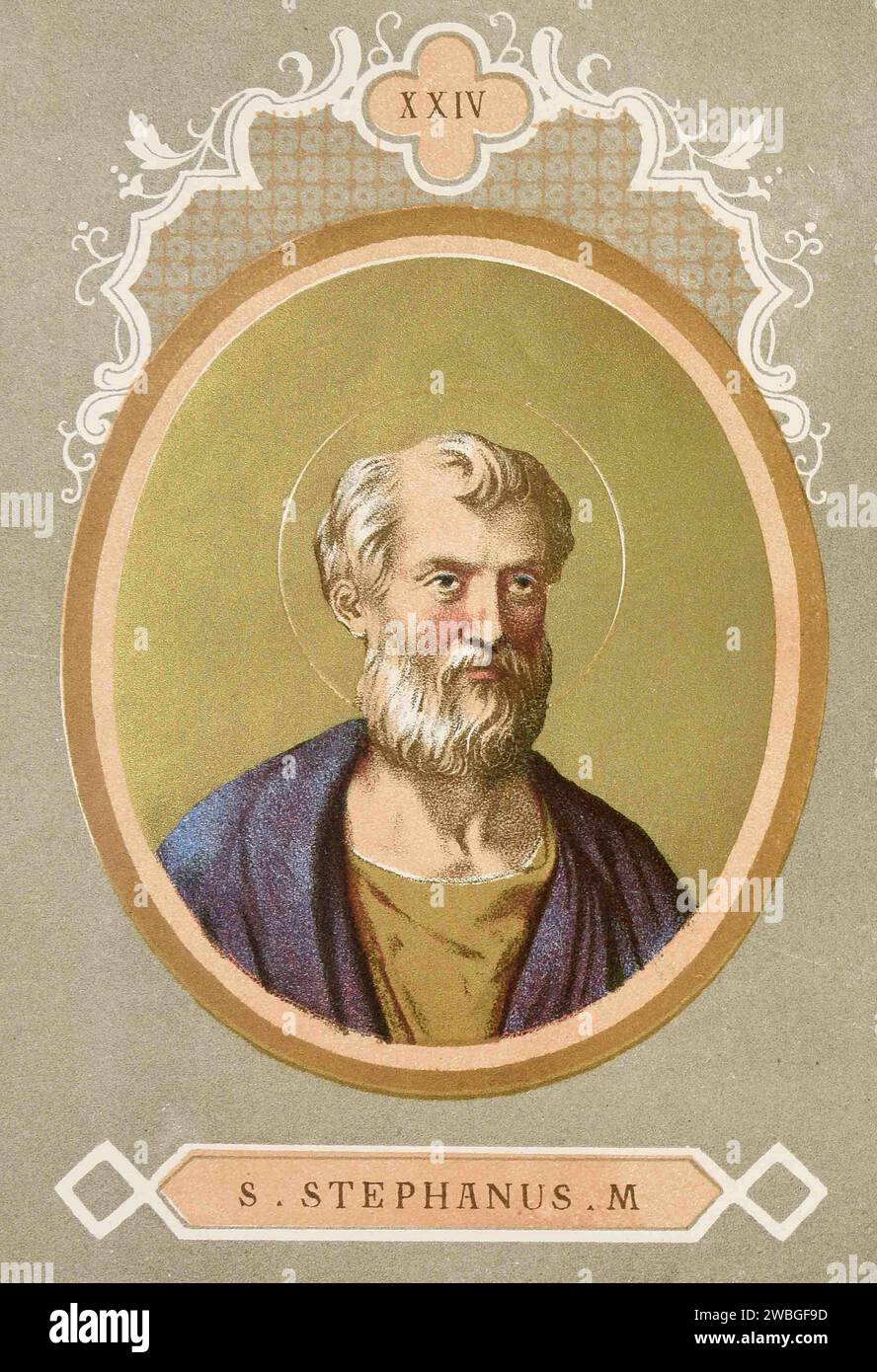 An 1879 engraving of Pope Stephen I who was pontiff from AD254-AD257. He was the 23rd pope. He ...