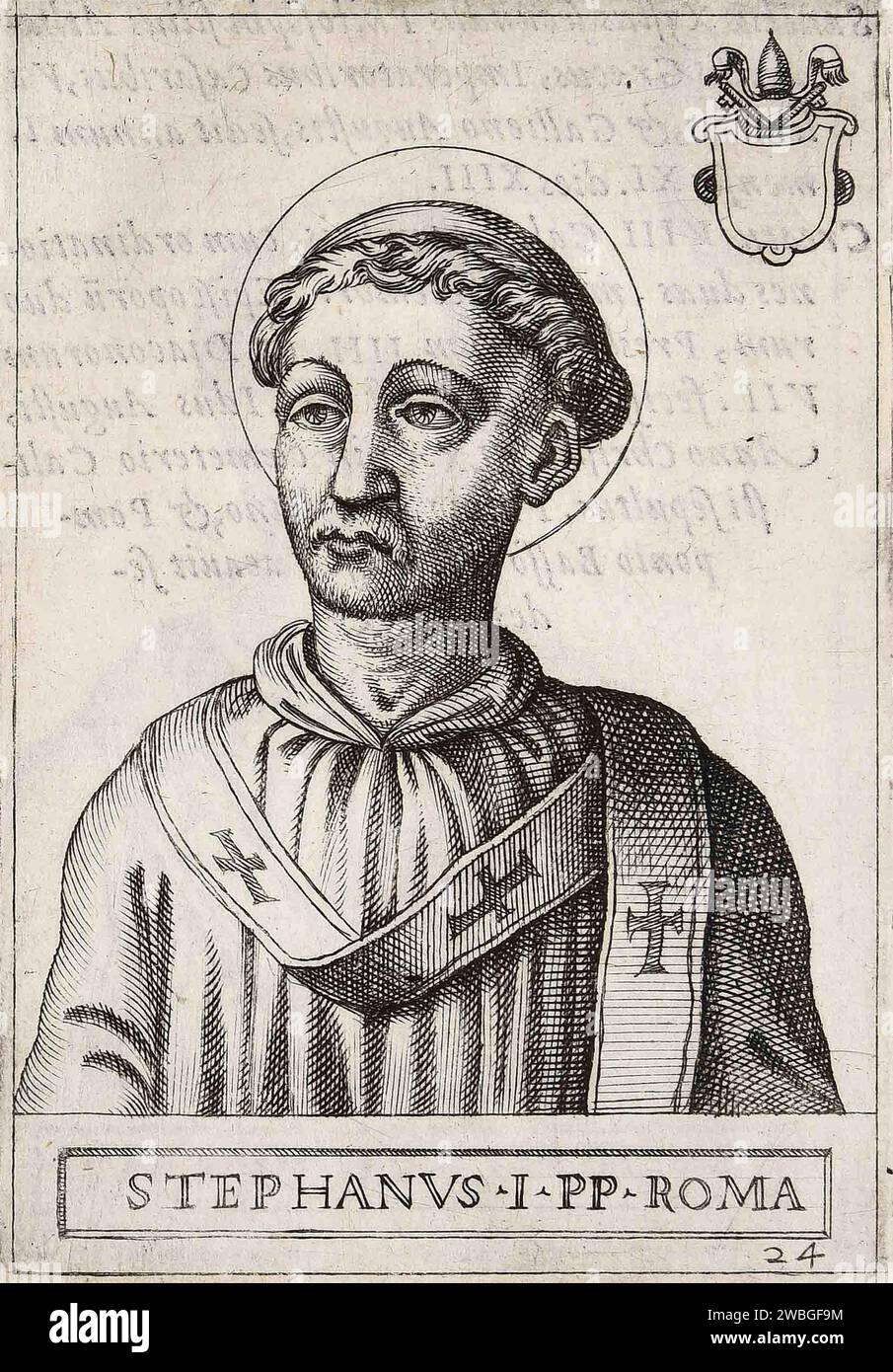An 1580 engraving of Pope Stephen I who was pontiff from AD254-AD257 ...