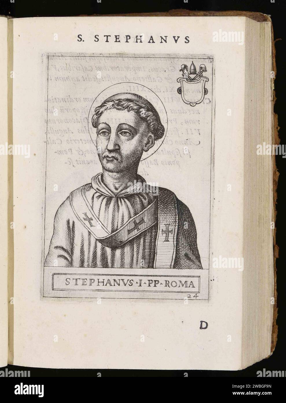 An 1580 engraving of Pope Stephen I who was pontiff from AD254-AD257. He was the 23rd pope. He ...
