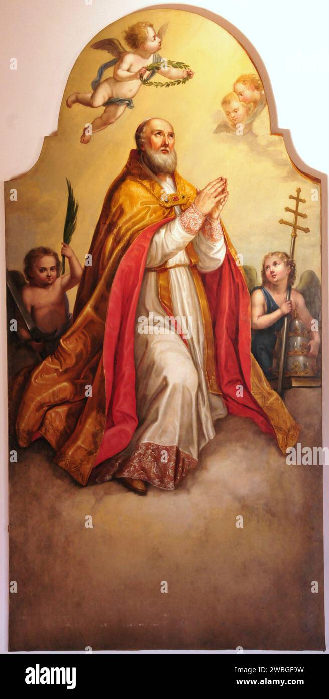 An 1837 painting by Matevz Langus of Pope Stephen I who was pontiff ...