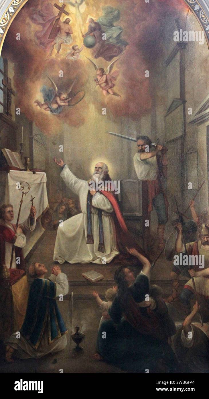 An 1871 painting by Franc Globocnik of Pope Stephen I being beheaded ...