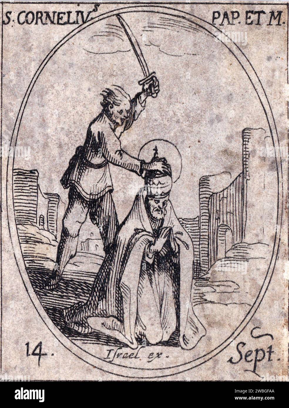 An 16th century engraving of the beheading of Pope Cornelius who was ...