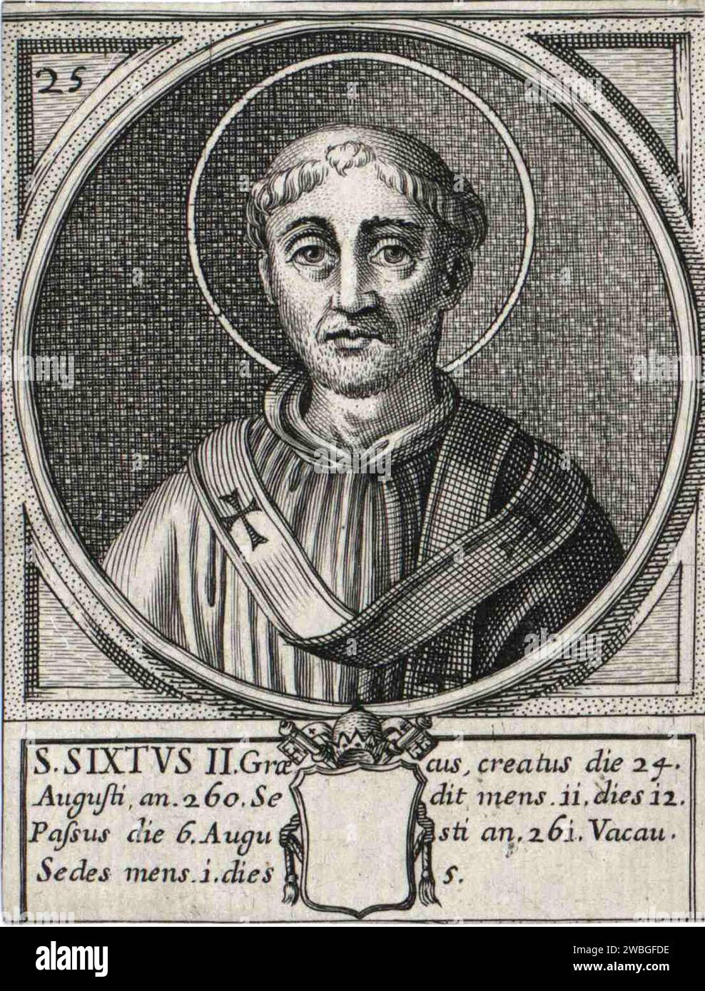 A 17th Century engraving of Pope Sixtus II, who was was pontiff from ...