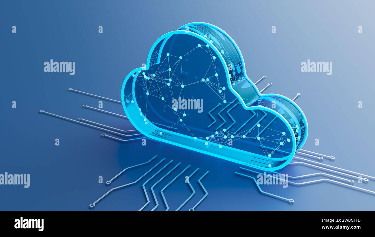Concept representing the idea of cloud computing, 3d rendering Stock ...