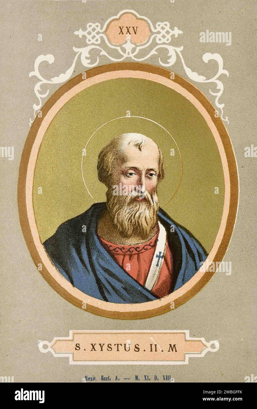 An 1879 engraving of Pope Sixtus II, who was was pontiff from AD257 to ...