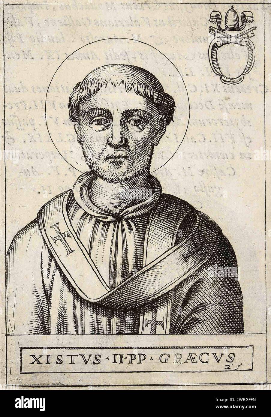 A 1580 engraving of Pope Sixtus II, who was was pontiff from AD257 to ...