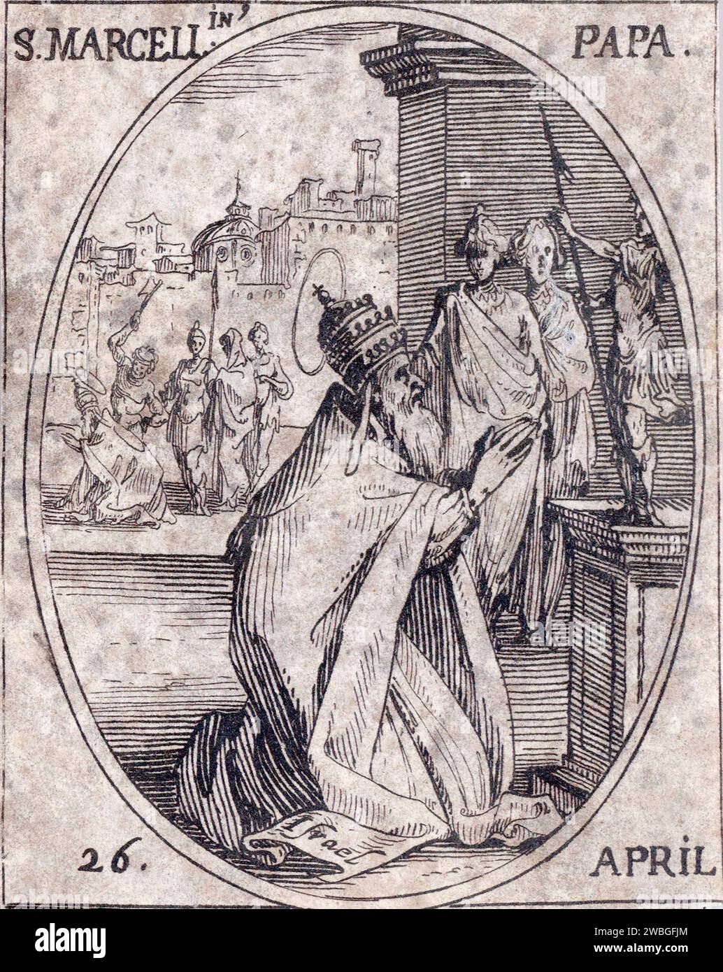 An 1636 engraving of Pope Marcellinus who was pontiff from AD296-AD304 ...