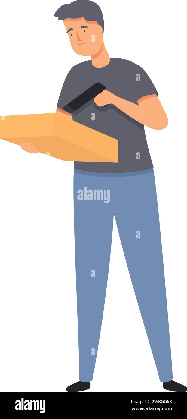 Storekeeper box check icon cartoon vector. Man work delivery. Timber ...