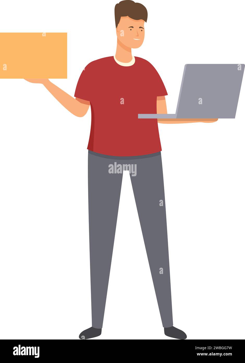 Laptop work icon cartoon vector. Worker storekeeper. Room cargo cart ...