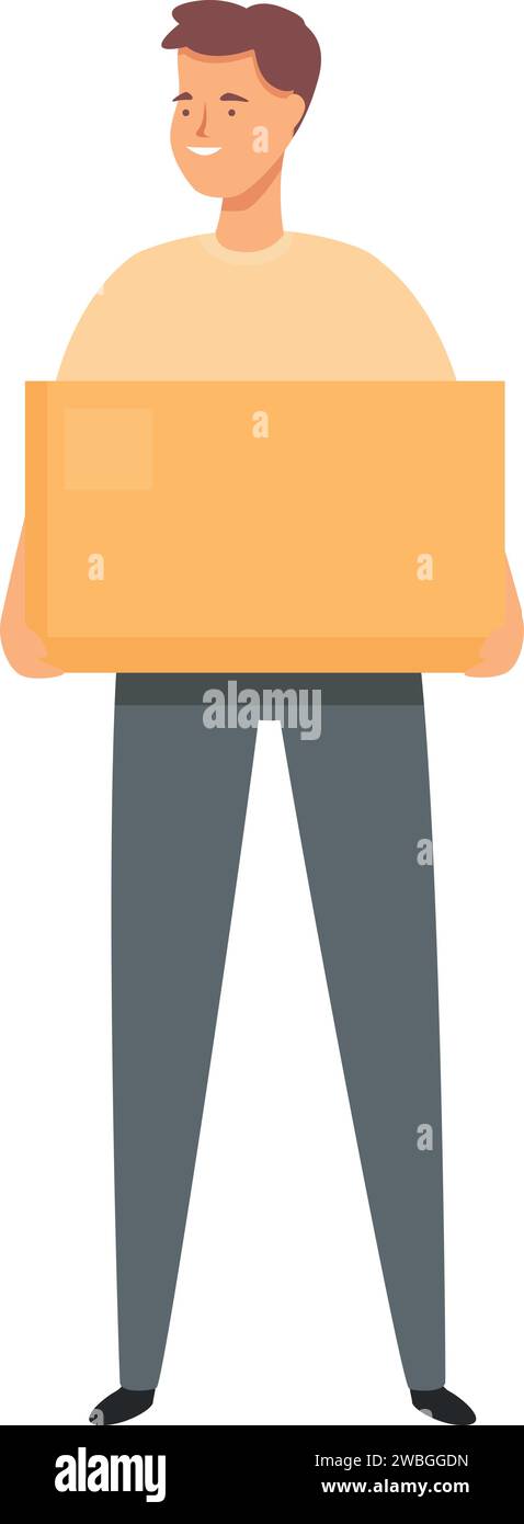 Happy man with box icon cartoon vector. Timber laborer. Order box Stock ...