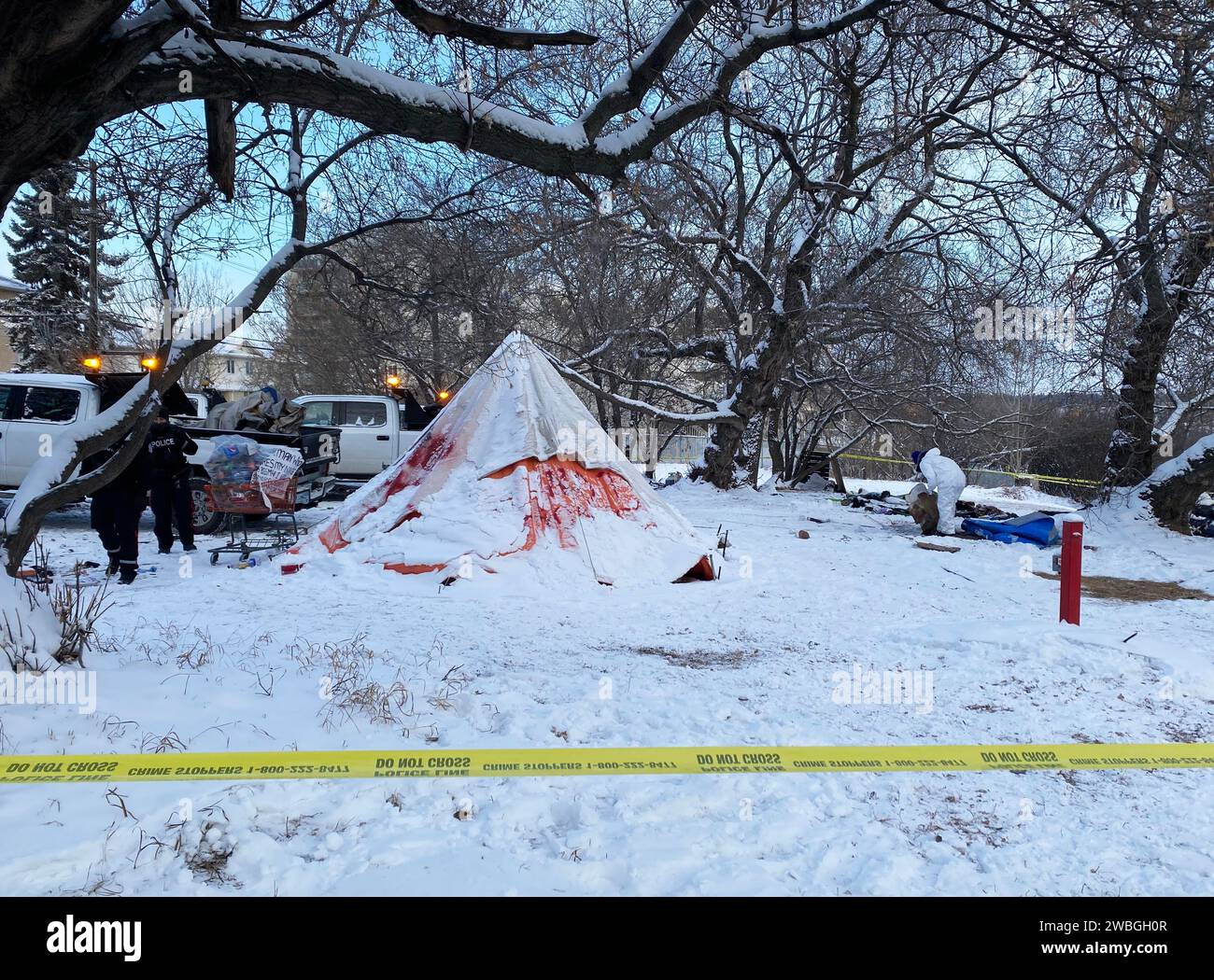 Edmonton, Canada. 10th Jan, 2024. A tipi-like shelter previously ...