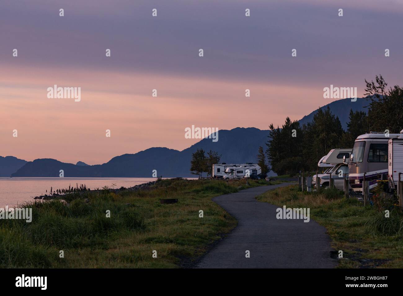 Sunrise on bikepath and Recreational Vehicle Rv's parked in beautiful ...