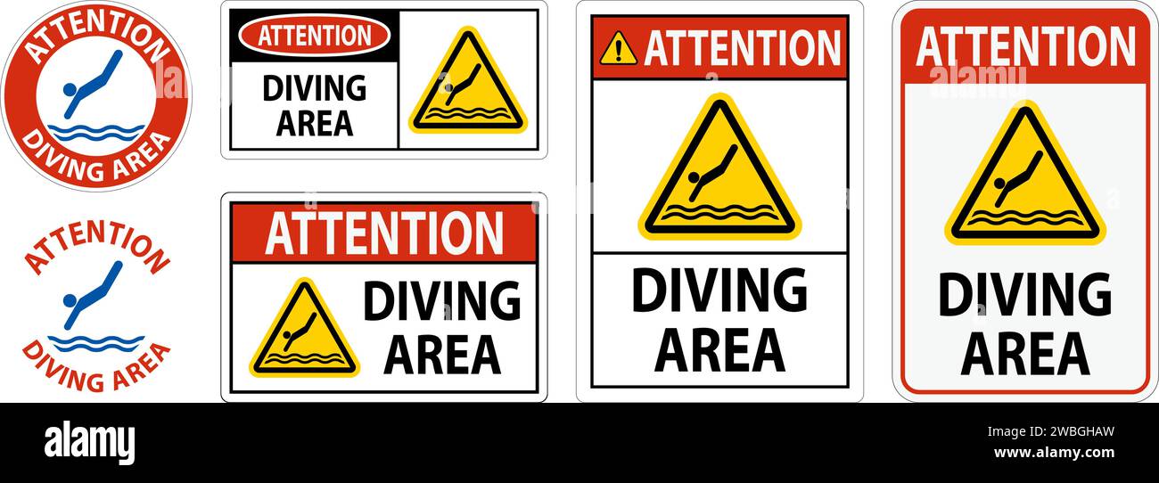 Water Safety Sign Attention - Diving Area Stock Vector Image & Art - Alamy