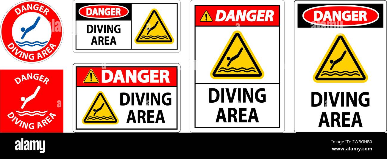 Water Safety Sign Danger - Diving Area Stock Vector Image & Art - Alamy