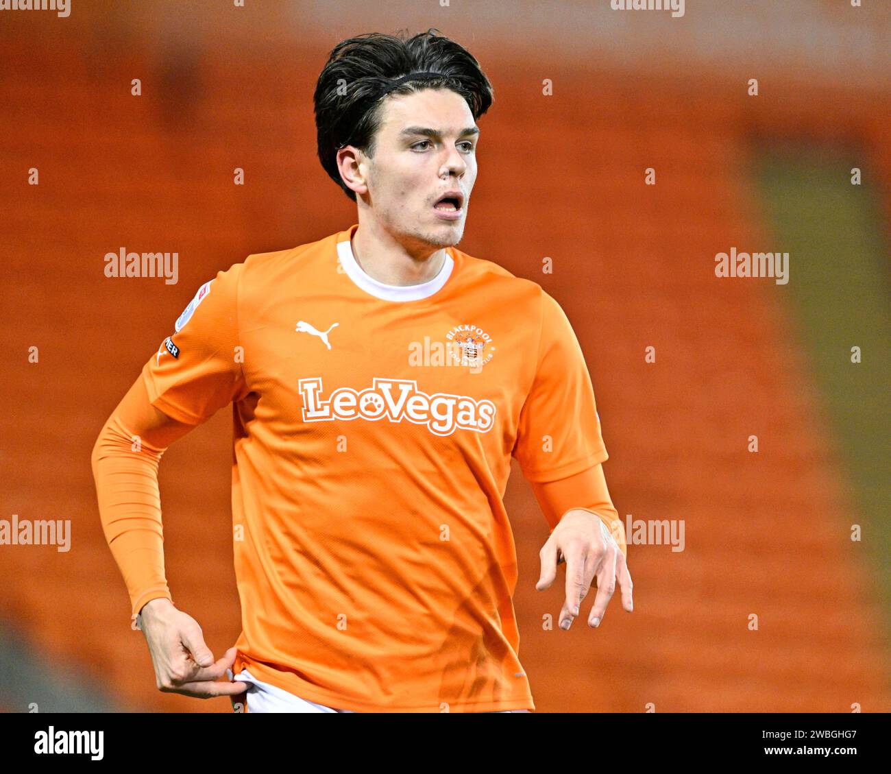 Doug Tharme of Blackpool, during the Bristol Street Motors Trophy match ...