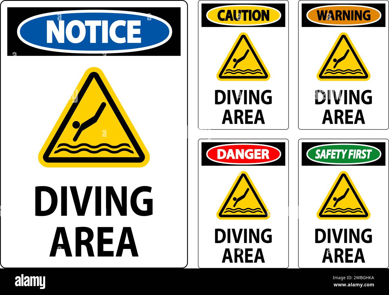 Water Safety Sign Caution - Diving Area Stock Vector Image & Art - Alamy