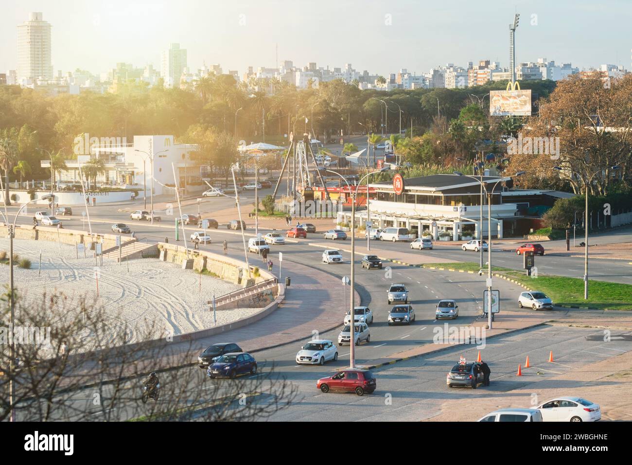 Urban landscape of the promenade of Montevideo in the area of Parque ...