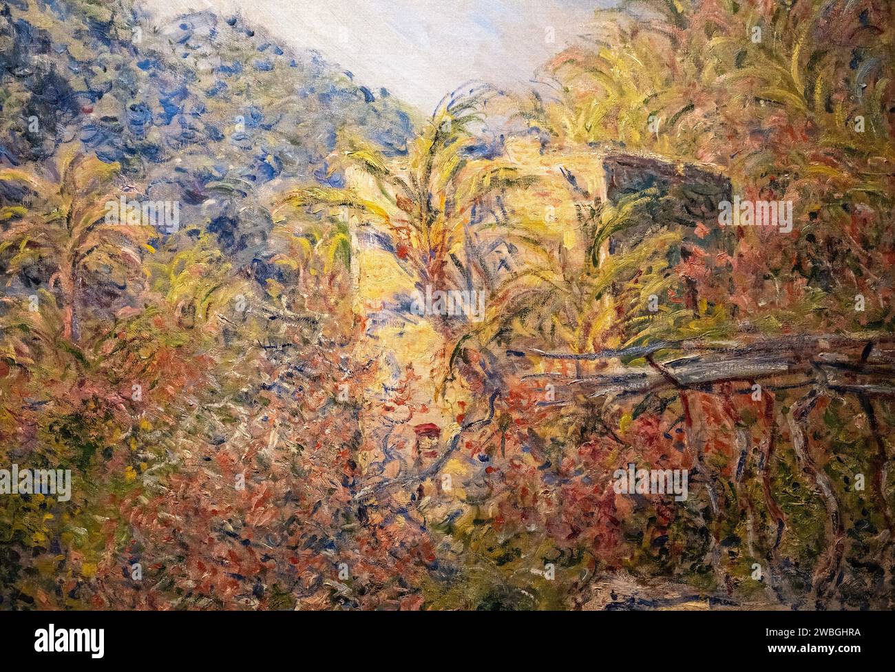 painting, "Sasso Valley, Sun Effect" by Claude Monet in 1884 Stock ...