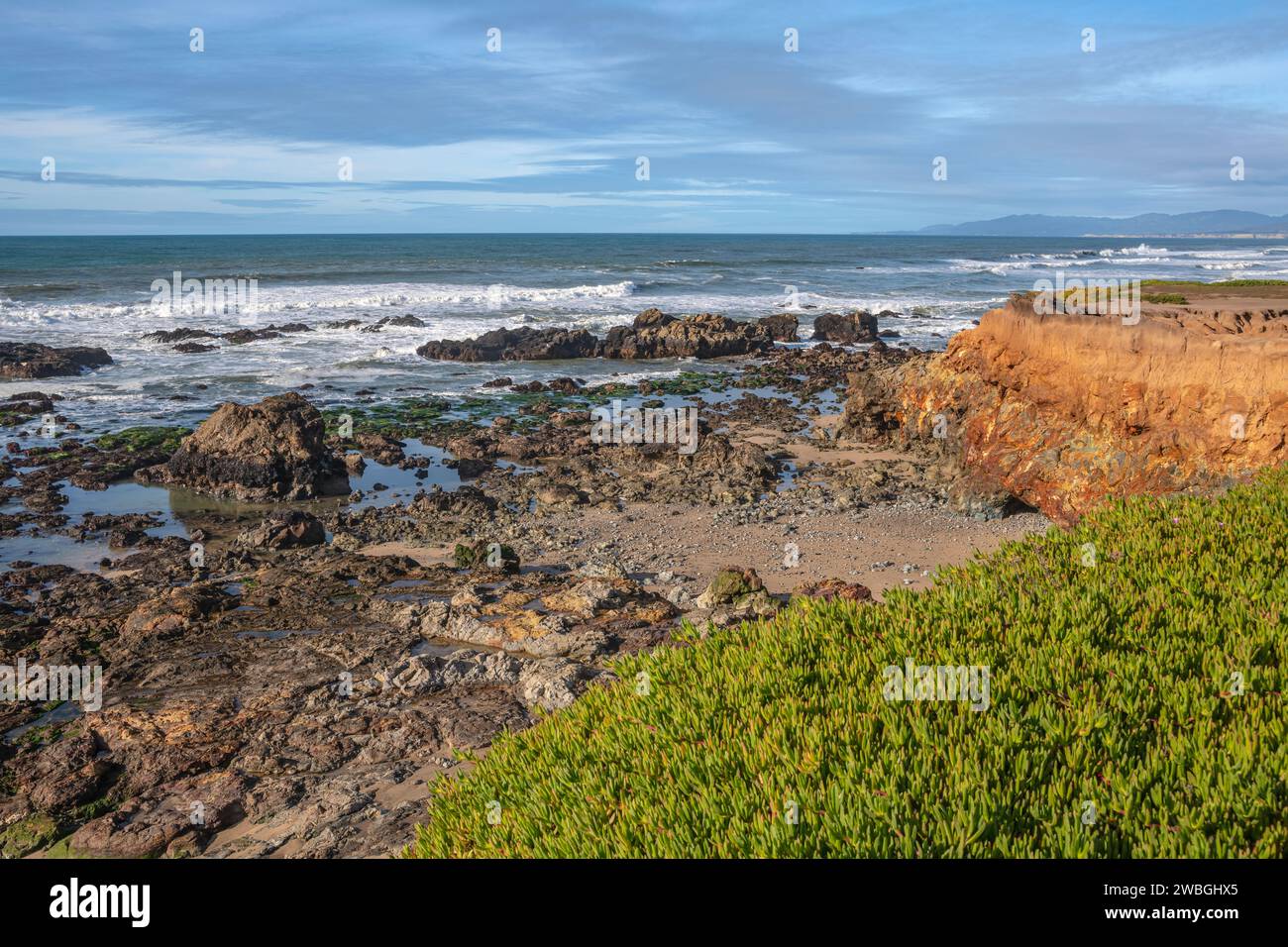 California beaches near hwy1 rocks waves landscape near Half Moon bay ...