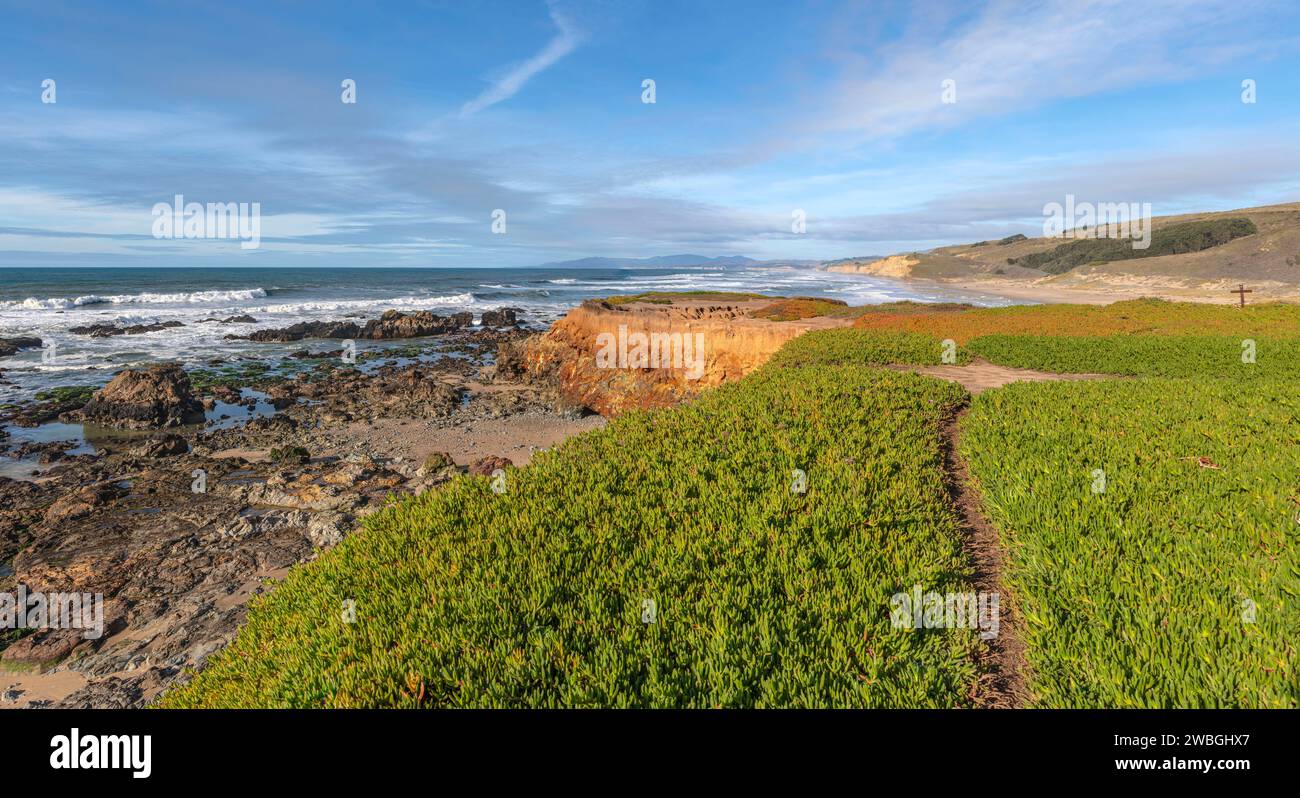 California beaches landscape a panoramic view near Hyw-1 waves, rocks ...