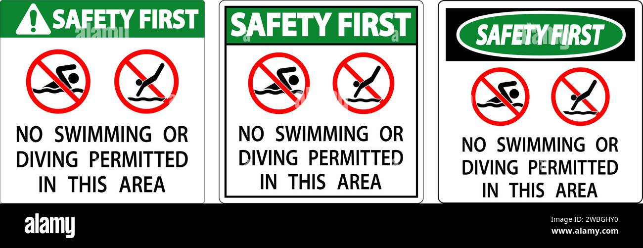 Pool Safety First Sign No Swimming Or Diving Permitted In This Area ...