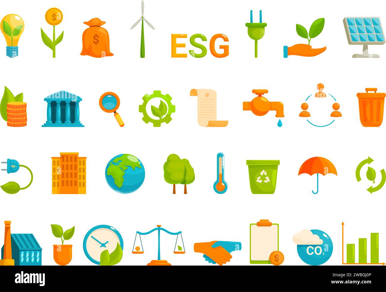 Esg icons set cartoon vector. Corporate social. Report csr economy ...