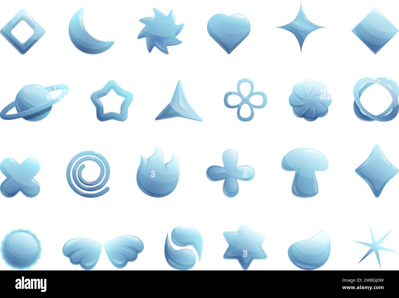 Y2k chrome icons set cartoon vector. Metal silver. Steel liquid figure ...