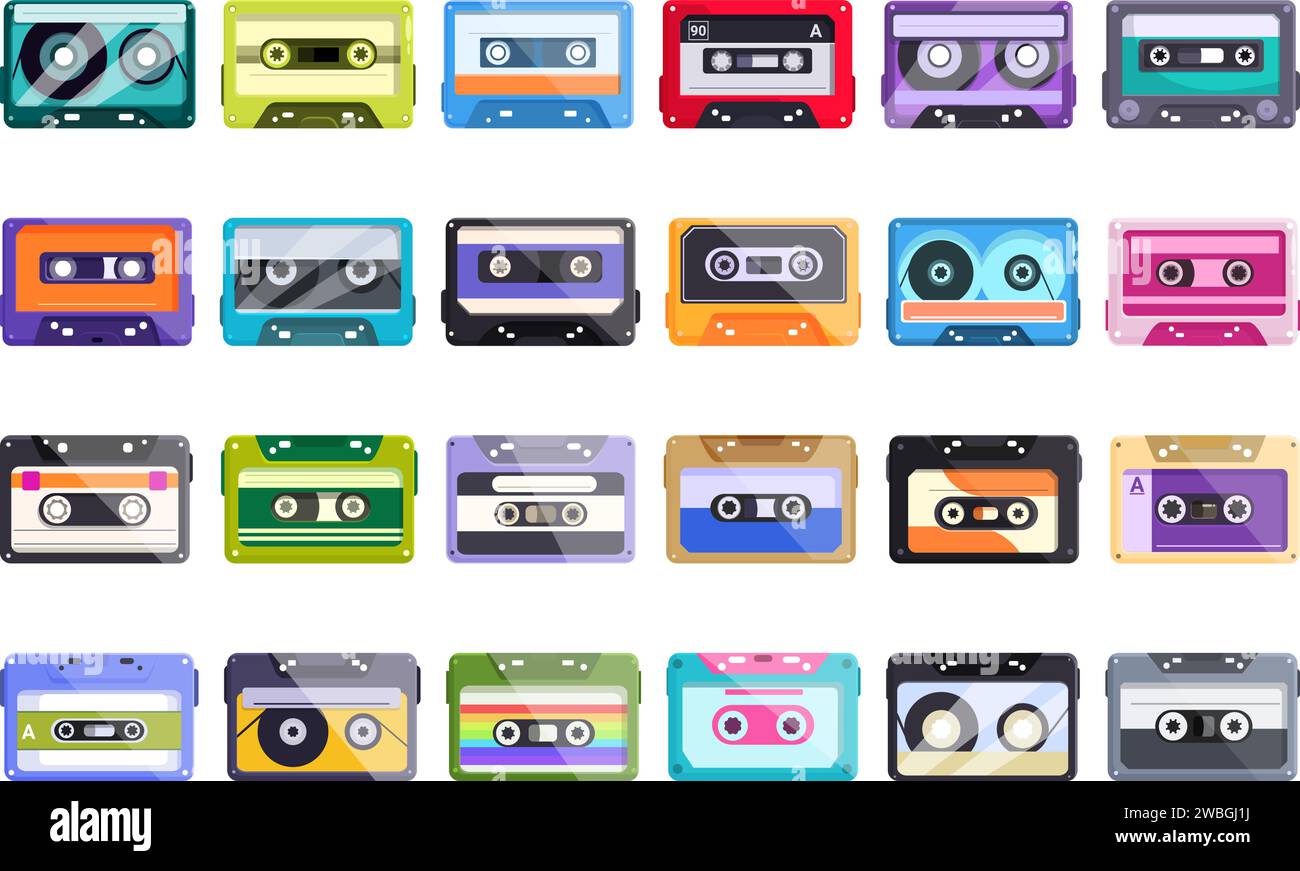 Stereo cassettes icons set cartoon vector. Mixtape music song. Dance ...