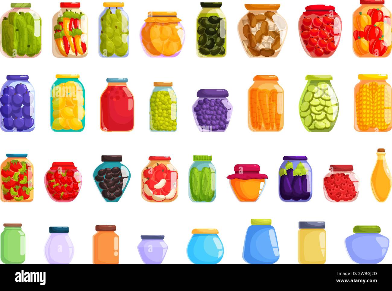 Pickled food jars icons set cartoon vector. Product can. Jar spice pot ...