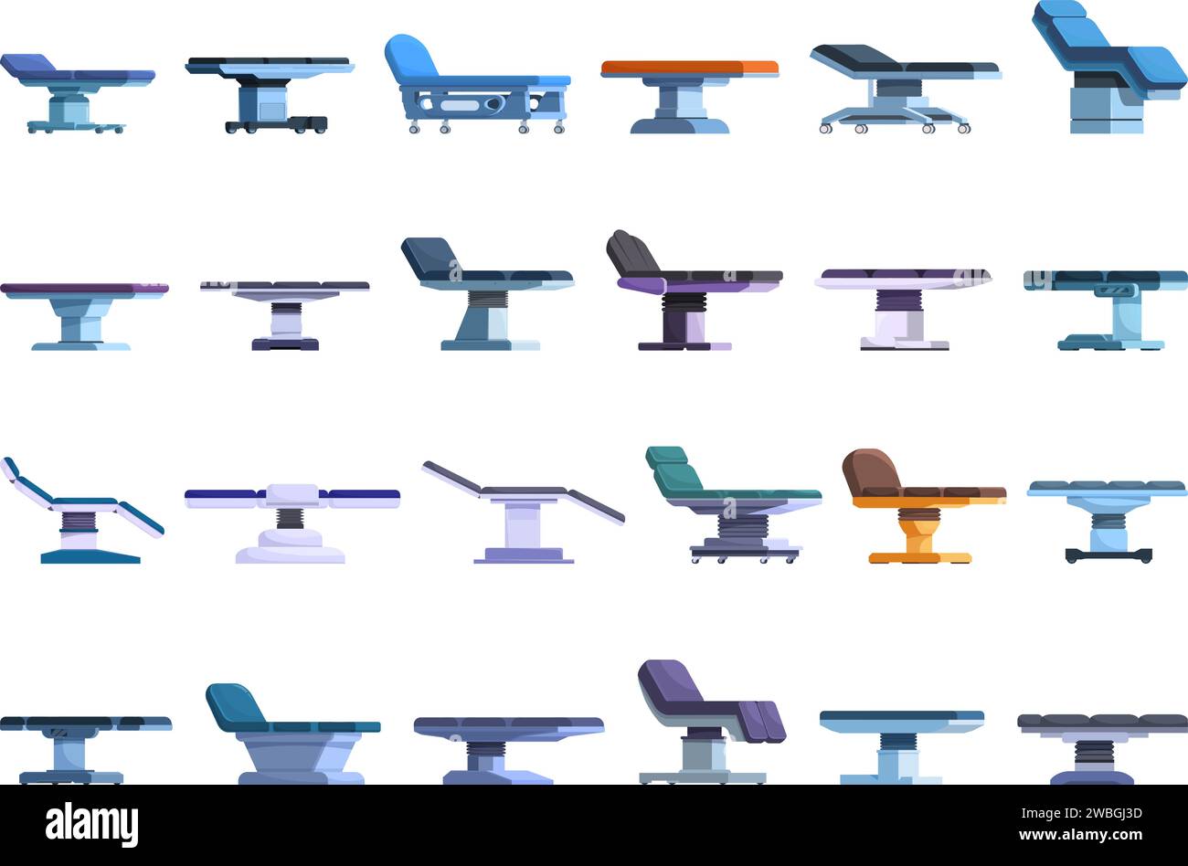 Medical operating table icons set cartoon vector. Medicine clinic. Bed ...
