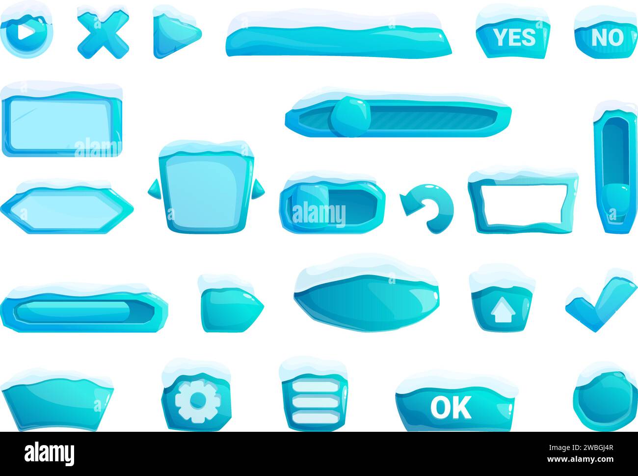 Gui Elements Snow Icons Set Cartoon Vector Winter Game Button Arrow