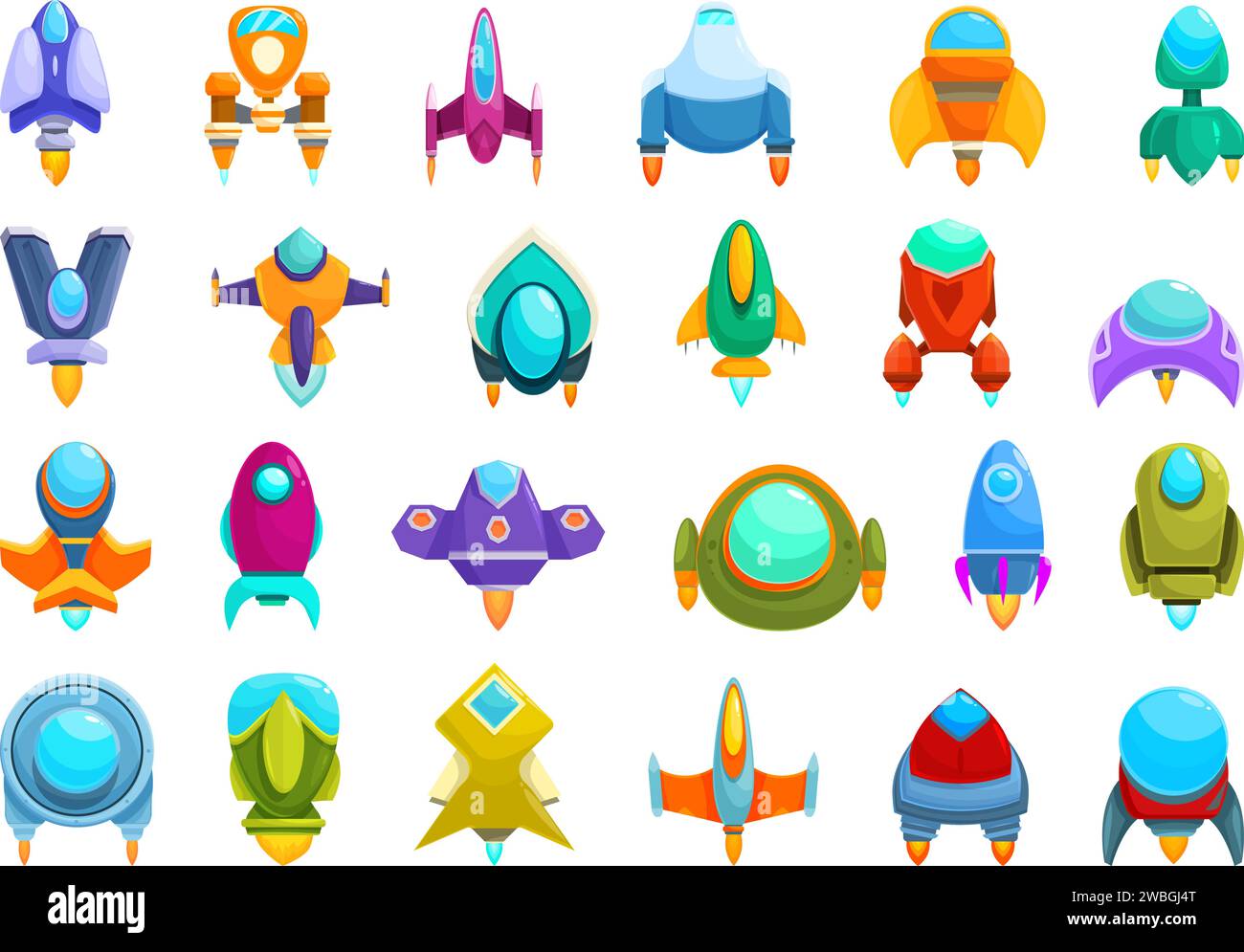 Alien cosmic starship icons set cartoon vector. Fantasy asset. Space ...