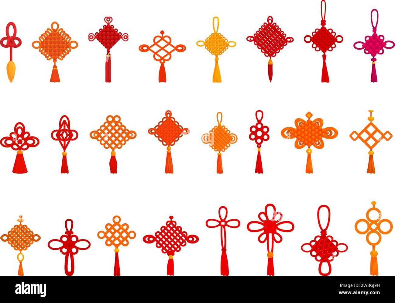 Chinese knots icons set cartoon vector. Traditional lucky. Decoration ...