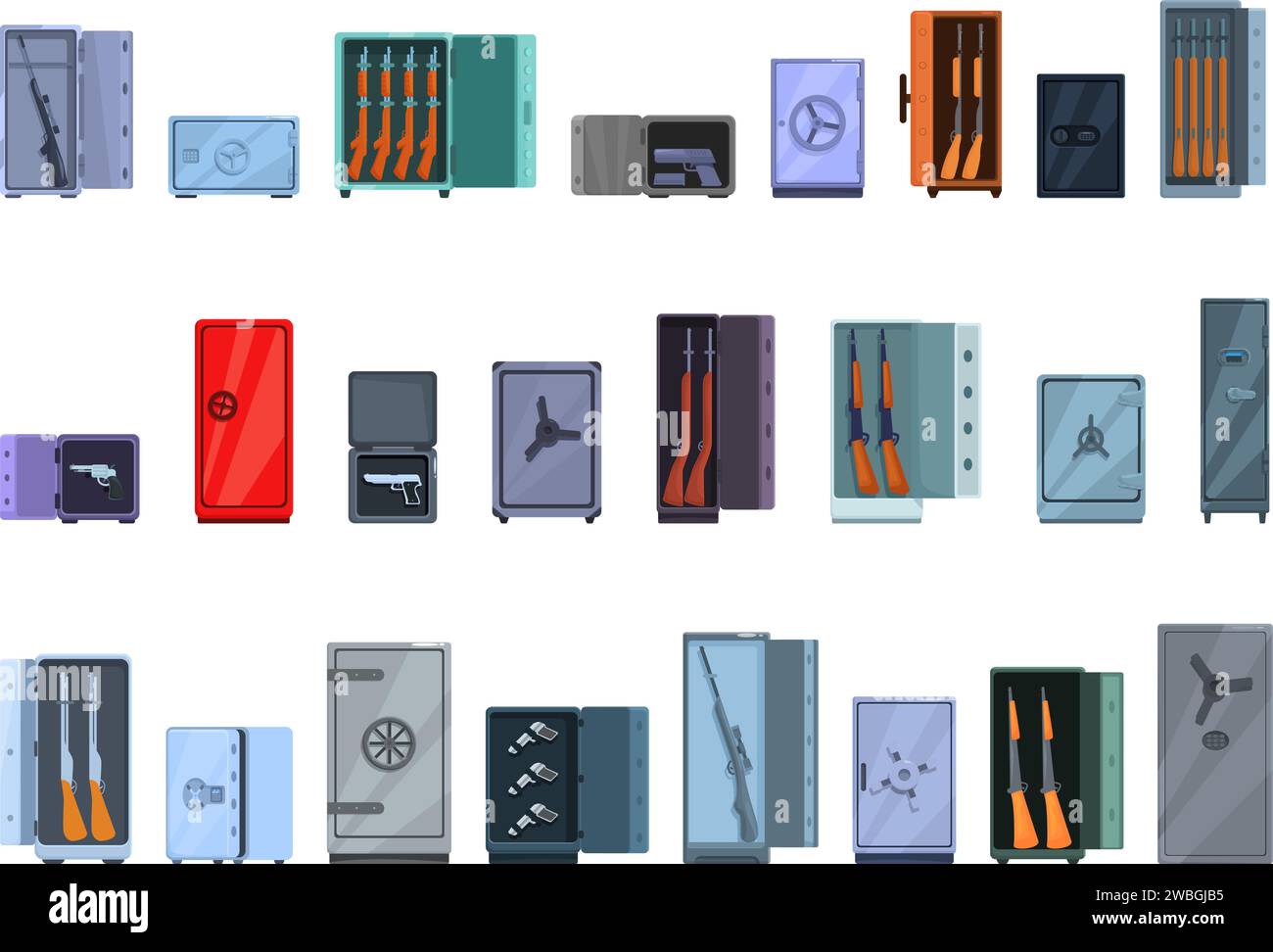 Strongbox gun icons set cartoon vector. Safe deposit. Vault close ...