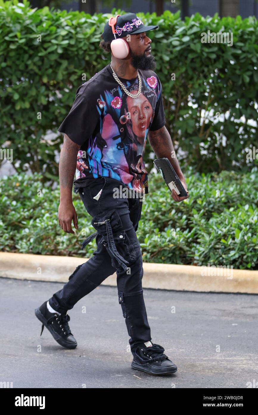 Miami Dolphins running back Jeff Wilson Jr. (23) arrives at the stadium ...