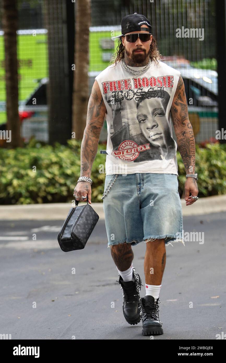 Miami Dolphins linebacker Duke Riley (45) arrives at the stadium for an ...