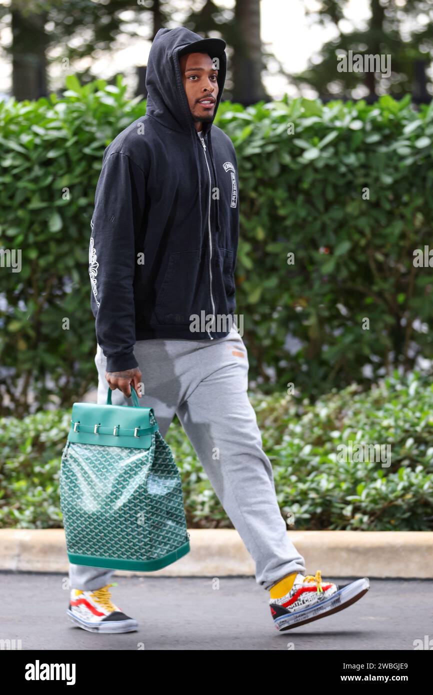 Miami Dolphins cornerback Jalen Ramsey (5) arrives at the stadium for ...