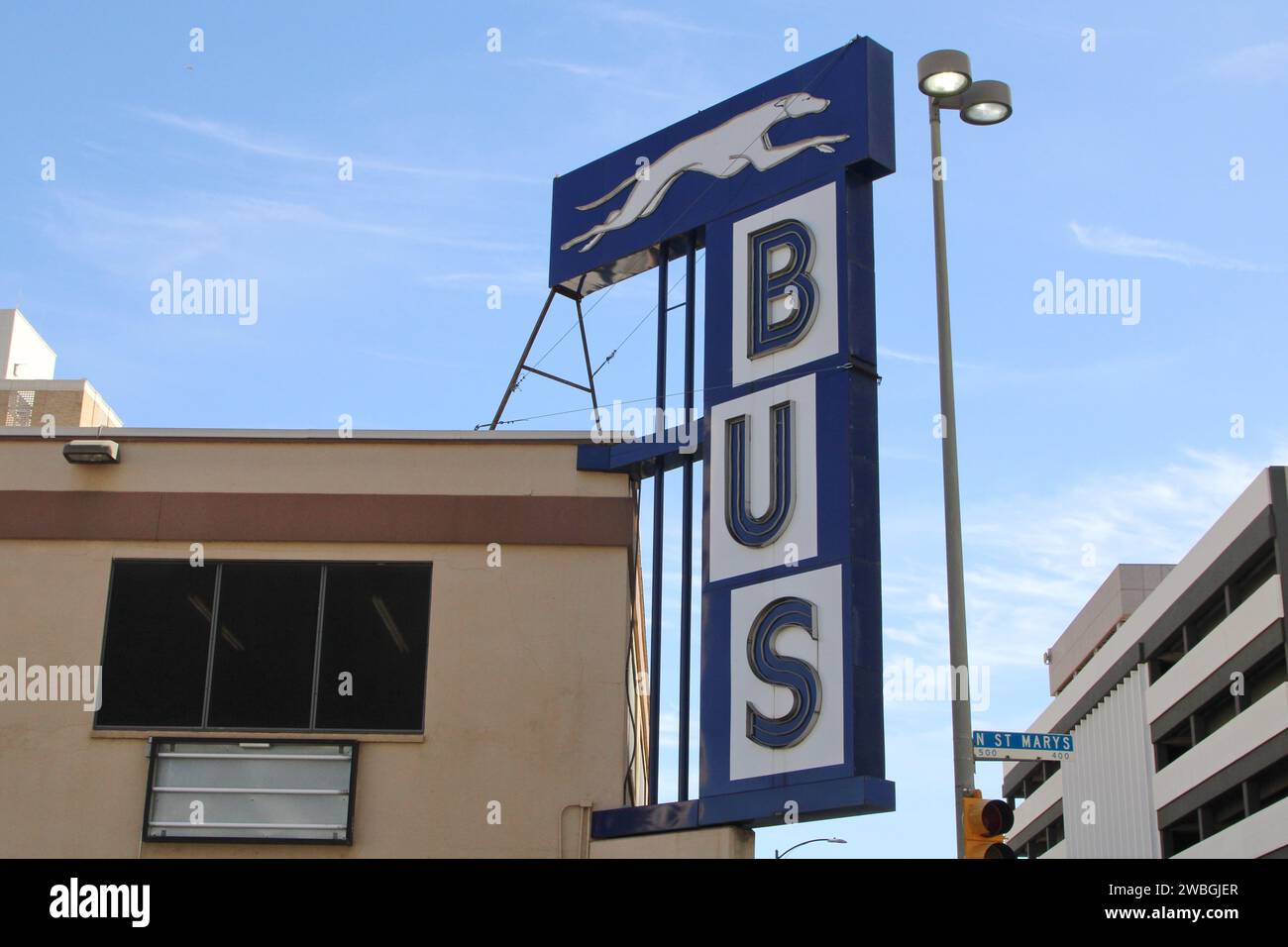 San Antonio, USA. 10th Jan, 2024. Exterior view and signage of the ...