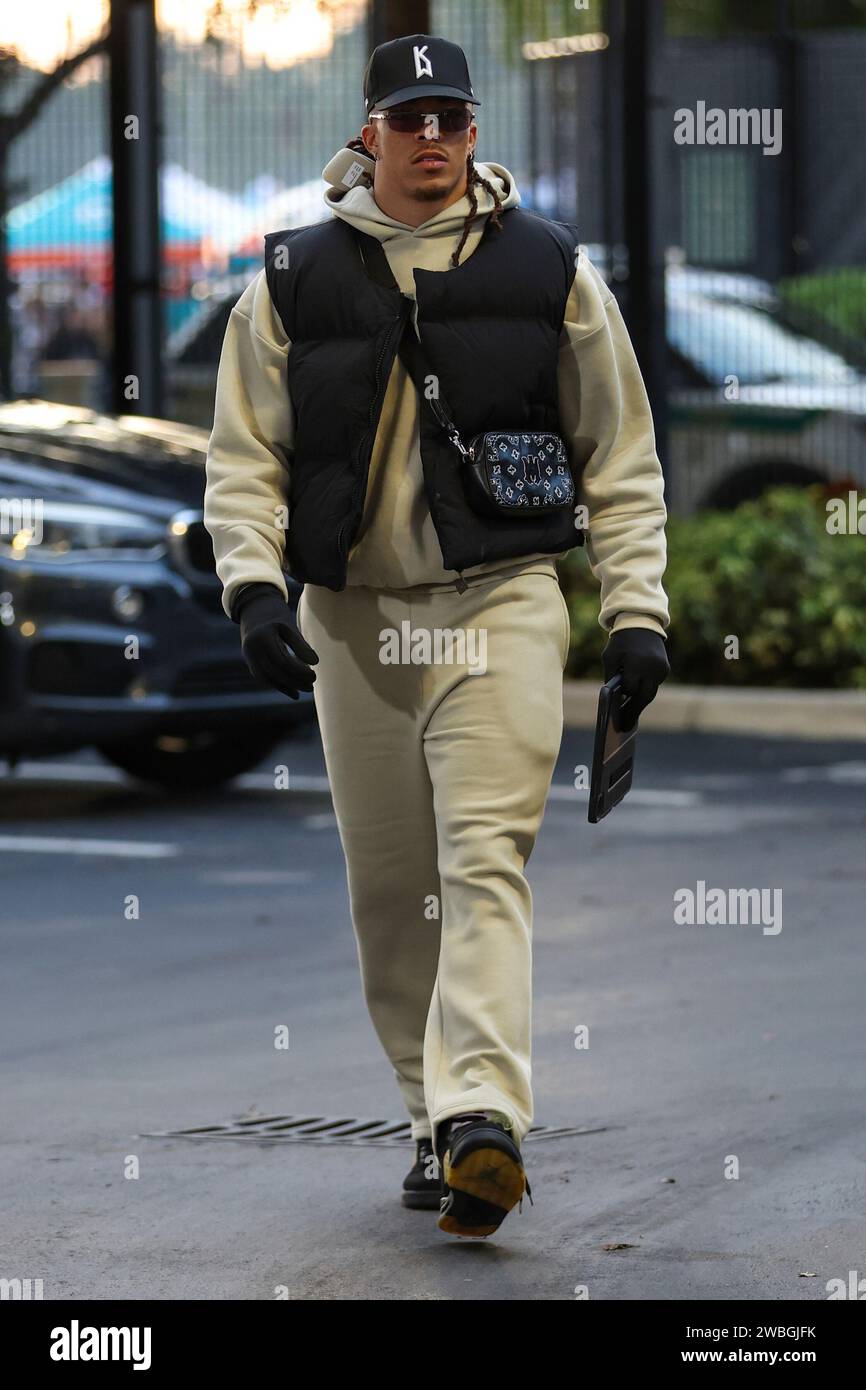 Miami Dolphins wide receiver Chase Claypool (83) arrives at the stadium ...