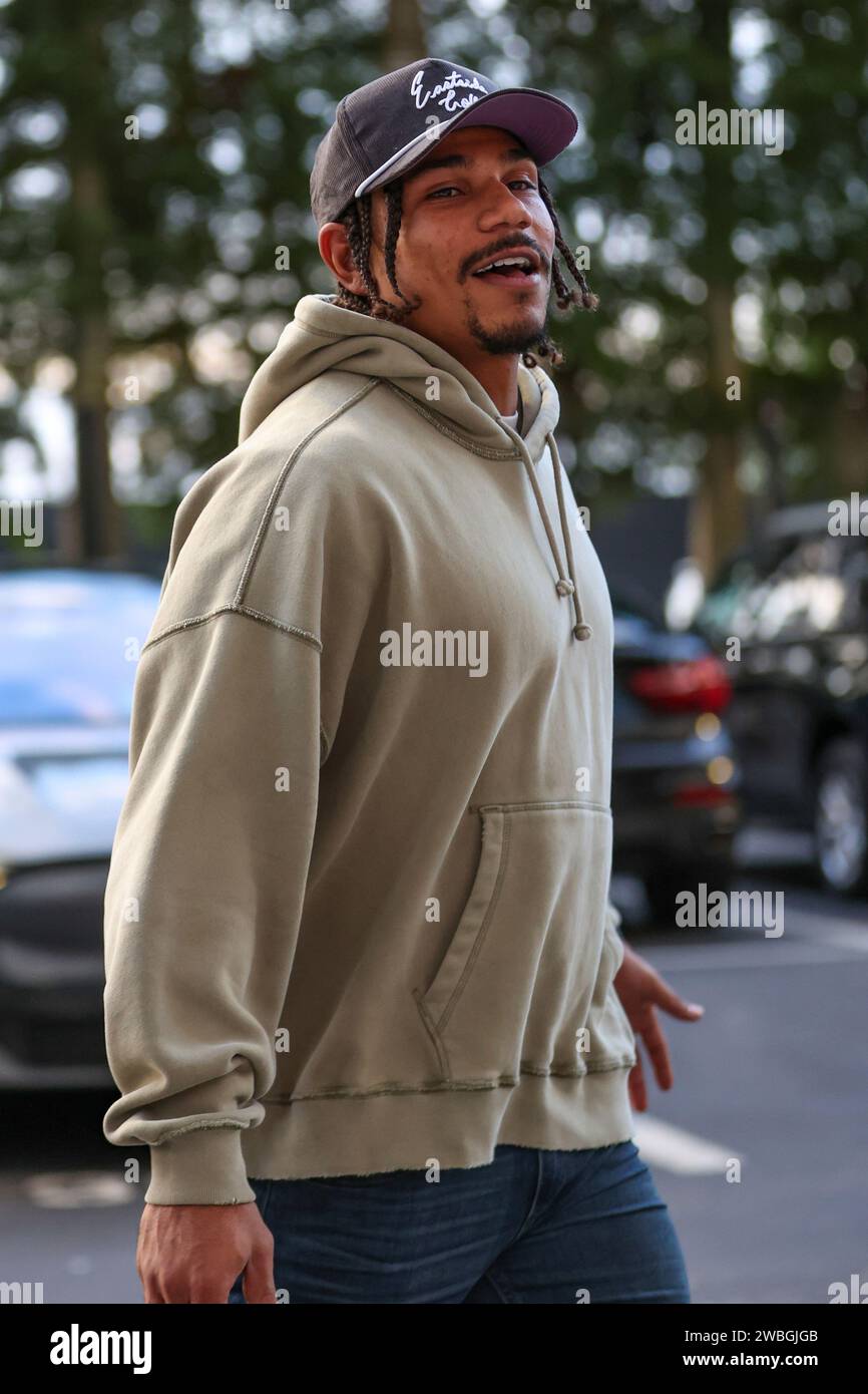 Miami Dolphins safety Elijah Campbell (22) arrives at the stadium for ...